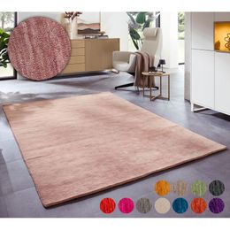 Theko Wollteppich &raquo;Holi&laquo; rechteckig 13 mm H&ouml;he Uni-Farben, leicht meliert, reine Wolle, handgewebt mit Kn&uuml;pfoptik rosa Schurwolle B : 190cm 1 Stk., 