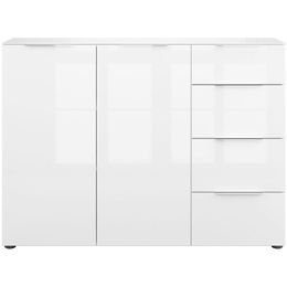Highboard &raquo;mit Chrom oder Schwarz matten Metallgriffen & Glasfront, Soft-Close&laquo; melaminbeschichteter Korpus, mit Vollauszug, Made in Germany Glas, 