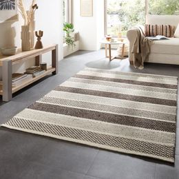 Theko Wollteppich &raquo;TRONDHEIM 03&laquo; rechteckig 10 mm H&ouml;he Handweb Teppich, Flachgewebe, reine Wolle, handgewebt, gestreift grau Wolle B : 160cm 1 Stk., 