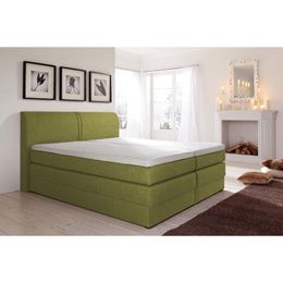Hapo Boxspringbett mit Bettkasten gr&uuml;n Kopfteil, seitliche Unterbox und Obermatratze sind mit pflegeleichtem Feinstrukturstoff in Leinenoptik (100% 
