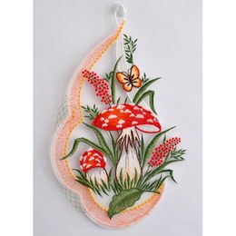 Stickereien Plauen Fensterbild &raquo;Pilze&laquo; mit echter Plauener Spitze Stickerei rot Polyester B/L: 20cm x 30cm
