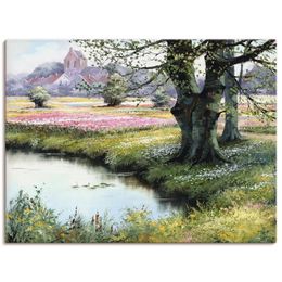 Artland Leinwandbild &raquo;Das Dorf&laquo; Felder 1 Stk. tlg. auf Holzrahmen gespannt gr&uuml;n Leinwand B/H/T: 120cm x 90cm, Leinwandbild Felder Querformat, 1 Stk.