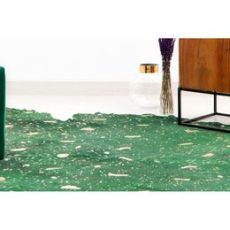 Calo-deluxe Fellteppich &raquo;Toro 250&laquo; fellf&ouml;rmig 12 mm H&ouml;he echtes Rinderfell, Naturprodukt mit Ausstanzungen, Wohnzimmer gr&uuml;n Kuhfell B : 120cm 1 Stk., 