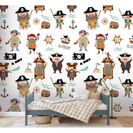 Livingwalls living walls Fototapete &raquo;Kinderzimmertapete Piraten&laquo; gemustert matt neutral glatt Fototapete Jungenzimmer Tapeten Kinderzimmer Schlafzimmer Design 
