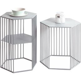 HAKU Beistelltisch &raquo;Sofatisch, Wohnzimmertisch&laquo; Set, 2er Set, 2 Stk. tlg. sechseckig - aus Metall Grau B/T/H 38/33/55 und 42/37/45 cm grau B/H/T: 42cm