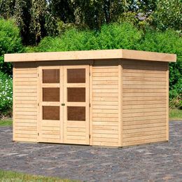 Karibu Gartenhaus &raquo;Arnis 4&laquo; naturbelassen oder terragrau beige Holzwerkstoff ohne Fu&szlig;boden, ohne Dacheindeckung