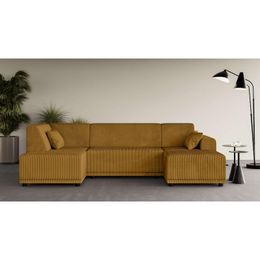 Home Affaire Wohnlandschaft &raquo;TAMMO&laquo; U-Form gelb 100% Polyester B/H/T: 296cm x 80cm x 162cm, Cord, Recamiere rechts