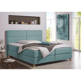 Home Affaire Boxspringbett &raquo;Caria&laquo; in 5 Breiten, 3 Matratzen-Ausf&uuml;hrungen, 2 H&auml;rtegraden, Topper blau Strukturstoff-Bezug (100% Polyester);Topperbezug