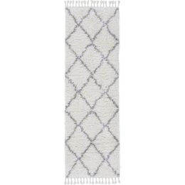 CarpetFine Hochflor-Teppich &raquo;Eddy&laquo; rechteckig 30 mm H&ouml;he Shaggy, auch als L&auml;ufer und in quadratisch, mit Fransen, Wohnzimmer wei&szlig; Polyester B : 75cm 1