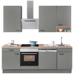 Optifit K&uuml;chenzeile &raquo;Elga&laquo; Premium-K&uuml;che mit Soft-Close-Funktion, Vollauszug, Breite 230 cm grau B/H/T: 230cm x 60cm