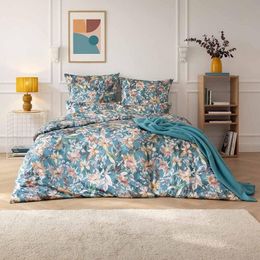 Estella Bettw&auml;sche &raquo;Estera&laquo; 3 Stk. blau Mako-Satin, Obermaterial: 100% Baumwolle B/L: 135cm x 200cm, 1 Stk., 2 Stk., Mako-Satin, B/L: 80cm x 80cm & 40cm x 