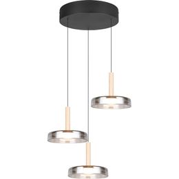 Trio Leuchten LED Pendelleuchte &raquo;CELESTE dimmbare LED H&auml;ngelampe aus Metall Glas & Holz, 7,5W 750 Lumen&laquo; LED-Board 1 Stk. Warmwei&szlig; 3-flammig einfach 