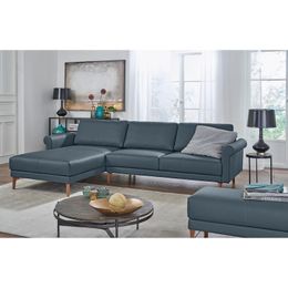 Creation BY ROLF BENZ Ecksofa &raquo;CR.450, Designecksofa, L-Form&laquo; Armlehne Schnecke modern Landhaus, Breite 262 cm, Fu&szlig; Nussbaum blau NaturLEDER OSKAR (