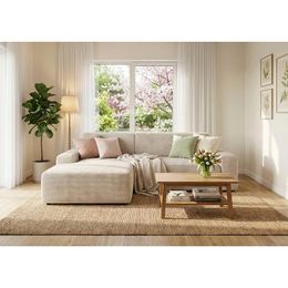Trendmanufaktur Ecksofa &raquo;Wien, wahlweise mit Sitzvorschub und Bettkasten, Breite 246 cm&laquo; L-Form, in trendigem Cordstoff beige 92%Polyester, 8%