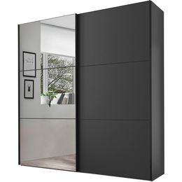 Schwebet&uuml;renschrank STAUD, B:225cm H:222cm T:68cm, schwarz, Holzwerkstoff, Schr&auml;nke, "Includo, Made in Germany", Mit Spiegelt&uuml;re und vier