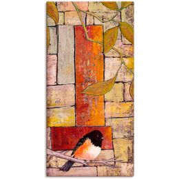 Artland Leinwandbild &raquo;Vogel auf einem Ast I&laquo; V&ouml;gel 1 Stk. tlg. auf Holzrahmen gespannt orange Leinwand B/H/T: 50cm x 100cm, Leinwandbild V&ouml;gel Hochformat, 1 