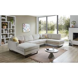 OTTO home Wohnlandschaft &raquo;Pinto, 350 cm, U-Form, XXL, mit Ottomanen&laquo; Cord, Chenille, Lederoptik, mit Keder, Metallf&uuml;&szlig;e, Wellenunterfederung beige 92% 