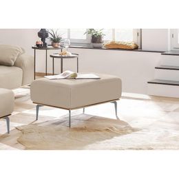 W.Schillig Polsterhocker &raquo;run&laquo; mit elegantem Holzsockel, F&uuml;&szlig;e in Silber matt, Breite 75 cm beige Longlife Xtra-Leder Z73: Naturwalkleder der 