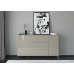 Sideboard, B:182cm H:109cm T:42cm, beige, SET ONE BY Musterring, Glas, Holzwerkstoff, Wohnzimmer, Sideboards, "Reno", Mit Winkelfu&szlig; in diversen