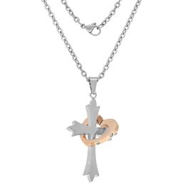Firetti Herren Kette mit Anh&auml;nger &raquo;Halskette Schmuck Geschenk Kreuz & Herz "LIEBE" Partnerschmuck&laquo; mit Zirkonia (synth.) rosa Edelstahl, L: 45