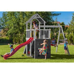 Fungoo Spielturm &raquo;CAROL 3 Grey White&laquo; mit Schaukel & Rutsche grau Holz, Metall, Polyethylen Einheitsgr&ouml;&szlig;e