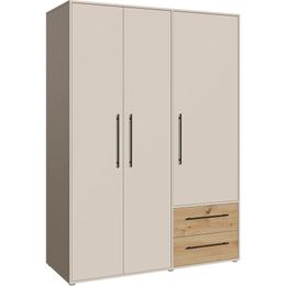 FORTE Kleiderschrank &raquo;Mokkaris, Garderobe, zeitloses Design, 3 T&uuml;ren, Made in Europe&laquo; B/H/T ca. 144x200x59cm, Zwei Schubladen, schwarze Stangengriffe,