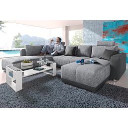 Jockenh&ouml;fer Wohnlandschaft &raquo;Orlando U-Form, B: 337 cm, Liegefl. 135x305 cm&laquo; mit Schlaffunktion, Bettkasten, 2 Kopfst&uuml;tzen & 2 Zierkissen,Federkern grau Struktur 
