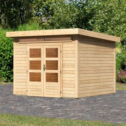Karibu Gartenhaus &raquo;"Ammersee 4" rundum terragrau&laquo; aus hochwertiger nordischer Fichte beige Holzwerkstoff ohne Fu&szlig;boden, ohne Dacheindeckung