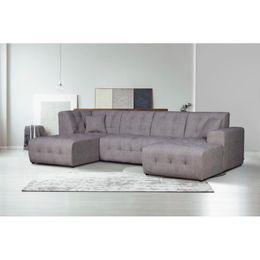 Home Affaire Wohnlandschaft &raquo;Nosia U-Form&laquo; incl. 2 Zierkissen, mit feiner Steppung grau 100% Polyester B/H/T: 297cm x 85cm x 163cm, Samtoptik, 