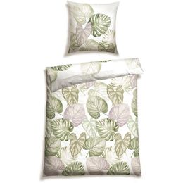 Schiesser Bettw&auml;sche &raquo;Bretta aus weicher Baumwolle mit filigranem Palmwedel-Muster&laquo; 2 Stk. Made in Green gr&uuml;n Renforc&eacute;, Obermaterial: 100% Baumwolle B/L: 135cm 
