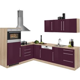 KOCHSTATION Winkelk&uuml;che &raquo;KS-Samos&laquo; Stellbreite 200x270 cm, wahlweise mit E-Ger&auml;ten und Induktion lila B/H/T: 220cm x 200cm x 60cm,mit 