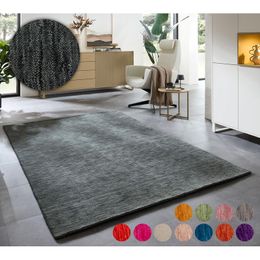 Theko Wollteppich &raquo;Holi&laquo; rechteckig 13 mm H&ouml;he Uni-Farben, leicht meliert, reine Wolle, handgewebt mit Kn&uuml;pfoptik grau Schurwolle B : 40cm 1 Stk., 
