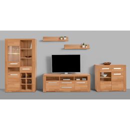 OTTO home Wohnwand &raquo;Kolding&laquo; Set, 5 Stk. tlg. beige Holz teilmassiv Holzwerkstoff Kernbuchefarben (Korpus)/ Massivholz Kernbuche (Front)