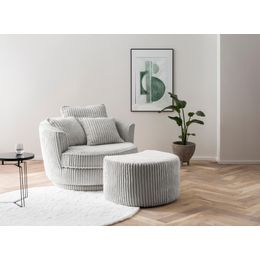 Drehsessel Home Affaire, B:120cm H:86cm T:173cm, grau, Wohnzimmer, Sessel, "MAISIE Cord, Love Seat XXL Lese-Sessel, Big-Sessel mit Hocker", Set in