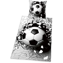 Herding's Young Collection Bettw&auml;sche &raquo;Fussball 3D&laquo; 2 Stk. bunt Renforc&eacute;, Obermaterial: 100% Baumwolle B/L: 135cm x 200cm, 1 Stk., 1 Stk., Renforc&eacute;, B/L: 80cm x 80cm, 2 Stk.