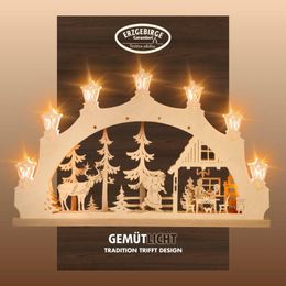 Weigla LED Schwibbogen &raquo;Weihnachtsabend, Lichterbogen aus Holz, NATUR, Made in Germany&laquo; 1 Stk. Erzgebirge garantiert, Weihnachtsdeko Innen, 