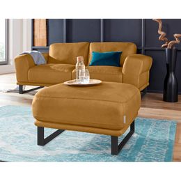 W.Schillig Hocker &raquo;montanaa&laquo; mit Metallkufen in Schwarz pulverbeschichtet, Breite 71 cm gelb B/H/T: 71cm x 42cm x 71cm, Longlife Xtra-Leder Z69