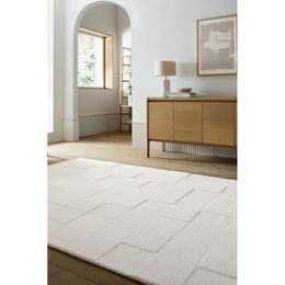 FLAIR RUGS Wollteppich &raquo;CHECKERBOARD&laquo; rechteckig 10 mm H&ouml;he Hoch-Tief-Effekt, Wohnzimmer, Schlafzimmer, 100 % Wollflor wei&szlig; Wolle B : 160cm 1 Stk., 