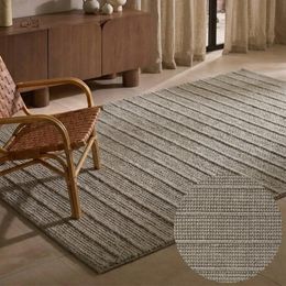 Ted Baker Wollteppich &raquo;Parker, auch als L&auml;ufer&laquo; rechteckig 7 mm H&ouml;he Wolle, Natur, handgewebt, Wohnzimmer, Schlafzimmer, Boho, Skandi grau Wolle B : 80cm 1 Stk.
