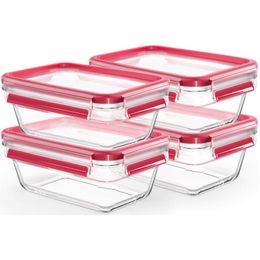 Emsa Frischhaltedose &raquo;Clip & Close Glas Set, rechteckig, 100 % dichte Aufbewahrungsboxen&laquo; sp&uuml;lmaschinen-, gefrier-, backofen-, mikrowellenfest rot Glas B/H
