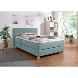 Home Affaire Boxspringbett &raquo;Fargo&laquo; in &Uuml;berl&auml;nge 220 cm, mit Topper, 3 Ausf&uuml;hrungen, 4, Breiten blau Struktur fein (100% Polyester);Samtstoff (100% 