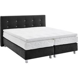 Westfalia Schlafkomfort Boxspringbett mit Kn&ouml;pfen in Kristalloptik, wahlweise mit Topper schwarz Bezug: Microvelours 100% Polyester;Polsterung: 100% Polyester Microvelours 