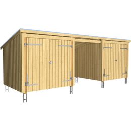 Plus Gartenhaus &raquo;Nordic Multi&laquo; Gartenhaus 14 m&sup2;, Doppelt&uuml;r, inkl. Dachpappe/Aluleisten/H-F&uuml;&szlig;e beige Holzwerkstoff Einheitsgr&ouml;&szlig;e