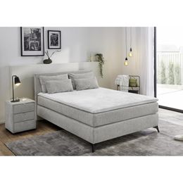 Jockenh&ouml;fer Boxspringbett &raquo;Paulina, inkl. Topper und Kissen, H&auml;rtegrade w&auml;hlbar&laquo; 140x200 cm oder 180x200cm grau Bezug Bett: Chenille (100% Polyester);Topper und 