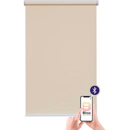 SUNLINES Elektrisches Rollo &raquo;San Francisco&laquo; verdunkelnd Verdunkelung mit Bohren freih&auml;ngend appgesteuert via Bluetooth, mit Motor und Akku, wei&szlig;er 