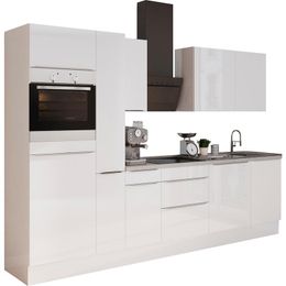 KOCHSTATION K&uuml;chenzeile &raquo;KS-Aken&laquo; Breite 300 cm, wahlweise mit E-Ger&auml;ten, mit Arbeitsplatte 38 mm stark wei&szlig; B/H/T: 300cm x 212cm x 60cm, ohne E-