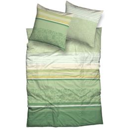 CASATEX Bettw&auml;sche &raquo;Teri&laquo; 3 Stk. zarte Bl&uuml;ten und Streifen, frische, elegante Farben gr&uuml;n Satin, Obermaterial: 100% Baumwolle B/L: 200cm x 200cm, 1 
