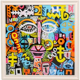 KARE DESIGN Bild mit Rahmen "Gerahmtes Bild Doodle Face 80x80cm", B/H/T: 80cm x 80cm x 3cm, Hochformat, bunt, Wohnzimmer, Bilder