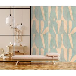Livingwalls living walls Vliestapete &raquo;Geometrische Tapete Beige Hellblau Abstrakt Muster&laquo; matt glatt Vlies B/L: 2,7m x 4m, Rollen: 1