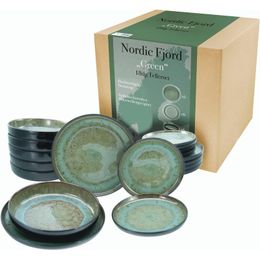 Creatable Teller-Set &raquo;Nordic Fjord&laquo; je 6 Speiseteller 26 cm, Suppenteller 22,5 cm, Dessertteller 19,5 cm gr&uuml;n Steinzeug 18 Stk.